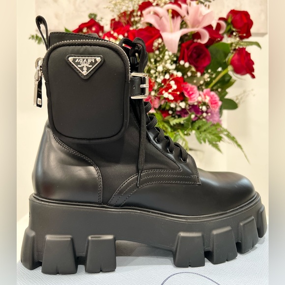 Prada | Shoes | Prada Monolith Leather And Renylon Boots With Pouch ...